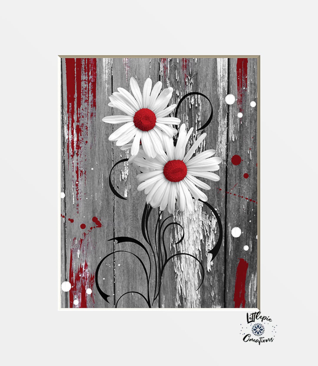 Red Wall Decor, Rustic, Daisy Flowers, Red Flowers, Red Wall Decor ...