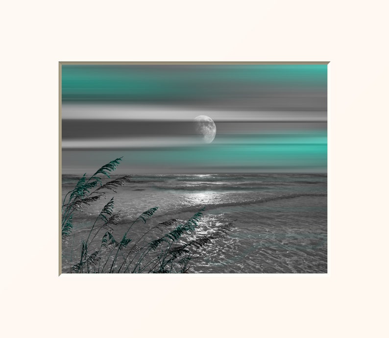 Teal Wall Art Picture Ocean Moon Art Teal Home Decor Teal - Etsy