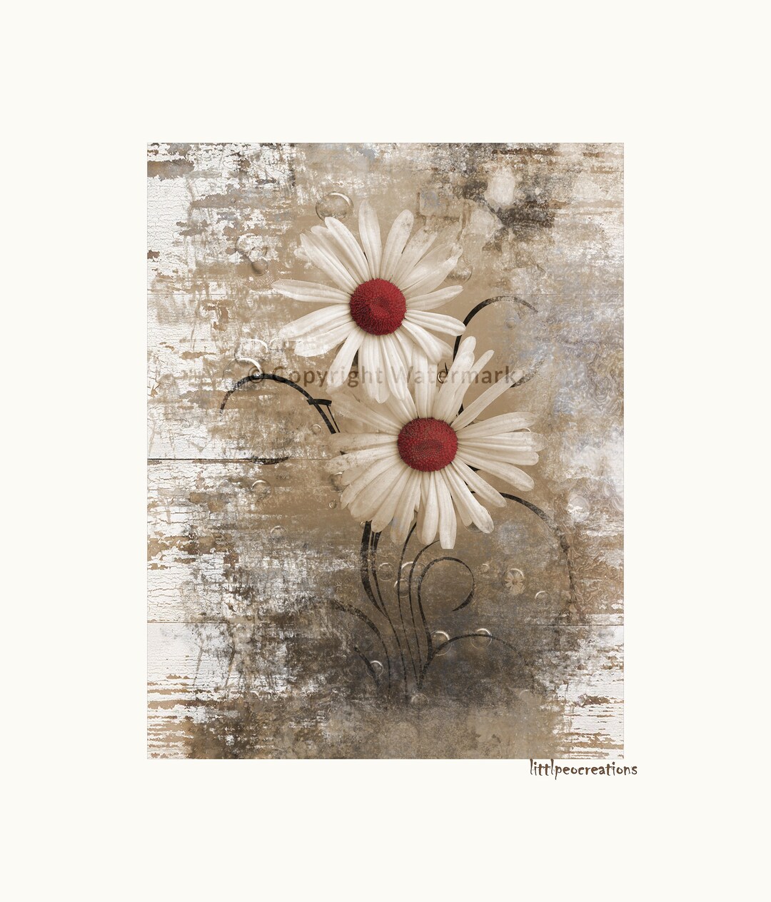 Red Art. Red Brown Rustic Daisy Photography Home Decor Matted Wall ...