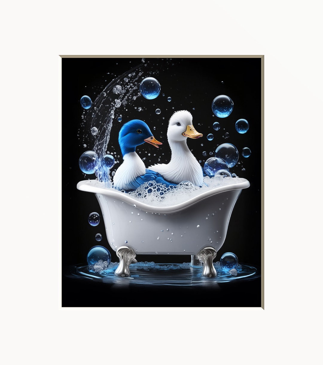 Bathroom Wall Art, Ducks in Tub, Matted Blue Print - Etsy