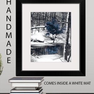 Blue Gray Tree Snowy Creek Wall Art, Pop of Blue, Blue Bedroom Living ...