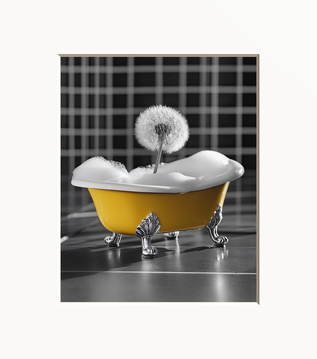 Bathroom Wall Art, Dandelion in Tub, Yellow Bathroom Bedroom Matted ...