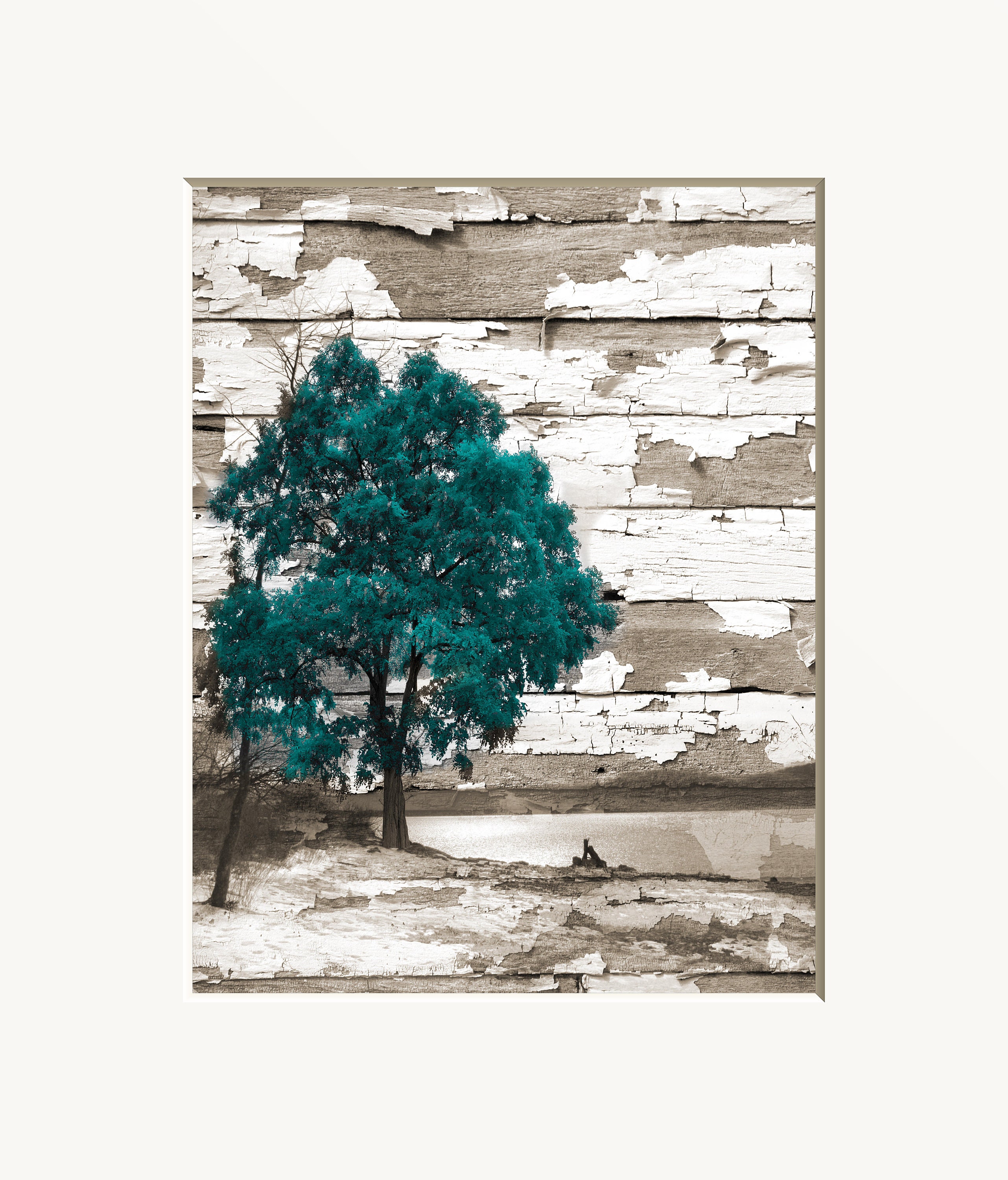 Teal Brown Rustic Wall Art Tree Lake Landscape Teal Pictures - Etsy