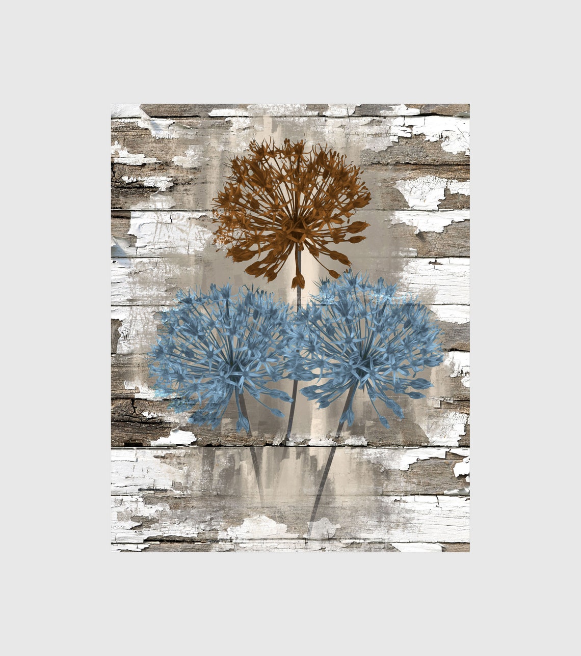 Rustic Modern Blue Brown Floral Home Decor Modern Farmhouse | Etsy