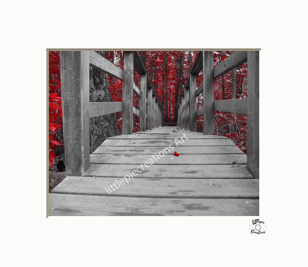 Red Forest Bridge Matted Print: Rustic Home Decor - Etsy