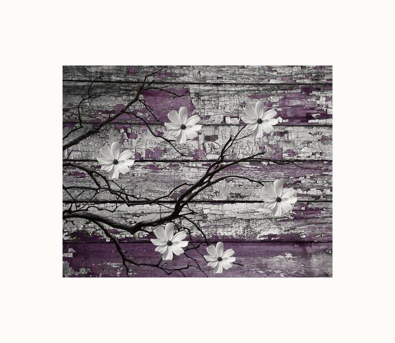 Purple Gray Rustic Modern Home Decor Wall Art Purple Rose - Etsy