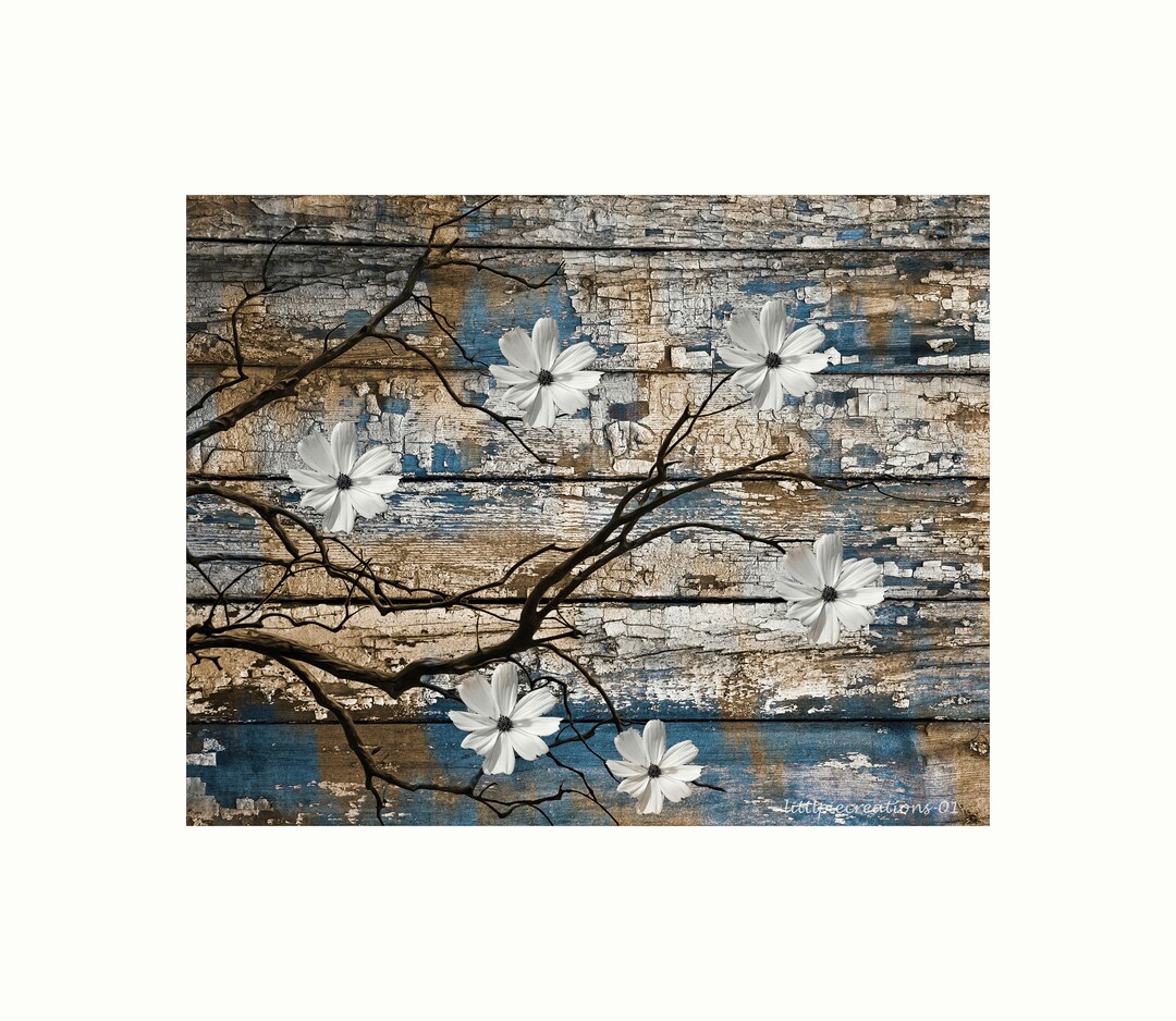 Brown Blue Rustic Floral Tree Branch Photography Home Decor Wall Art ...