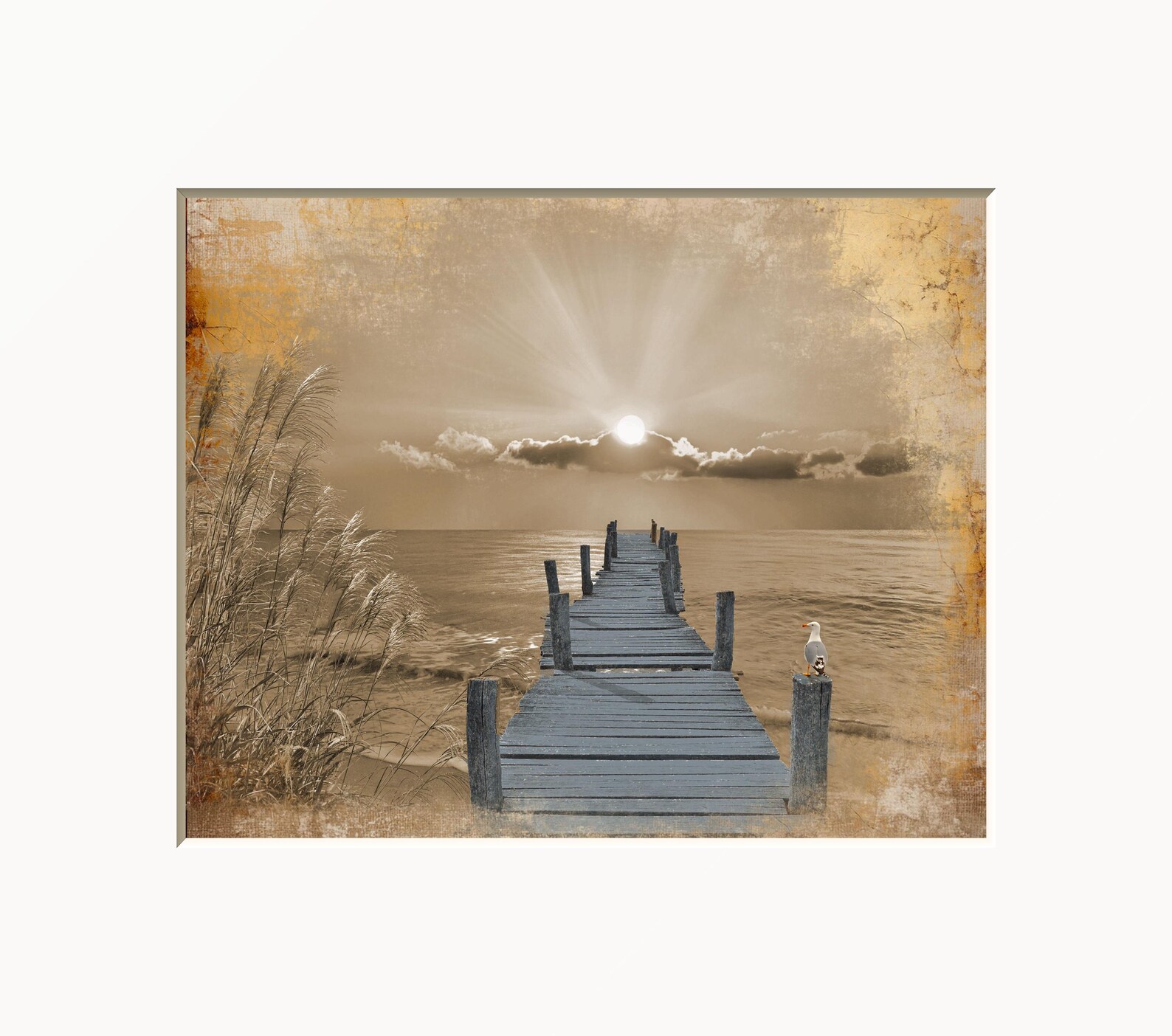 Coastal Wall Art, Rustic Coastal Pier, Neutral Wall Art, Rustic Brown ...