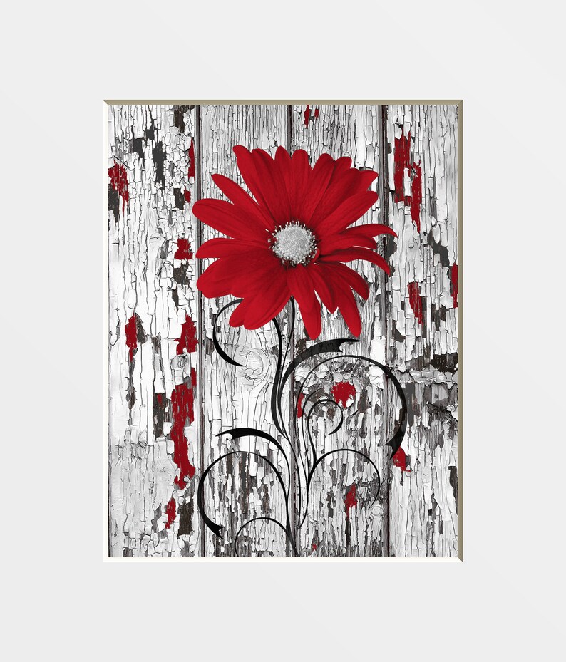 Red Gray Flowers on Tree Branch Moon Red Pop of Color Red - Etsy