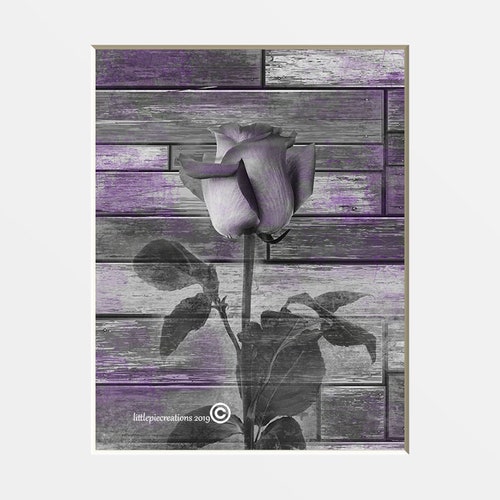 Purple Gray Rustic Modern Home Decor Wall Art Purple Rose - Etsy