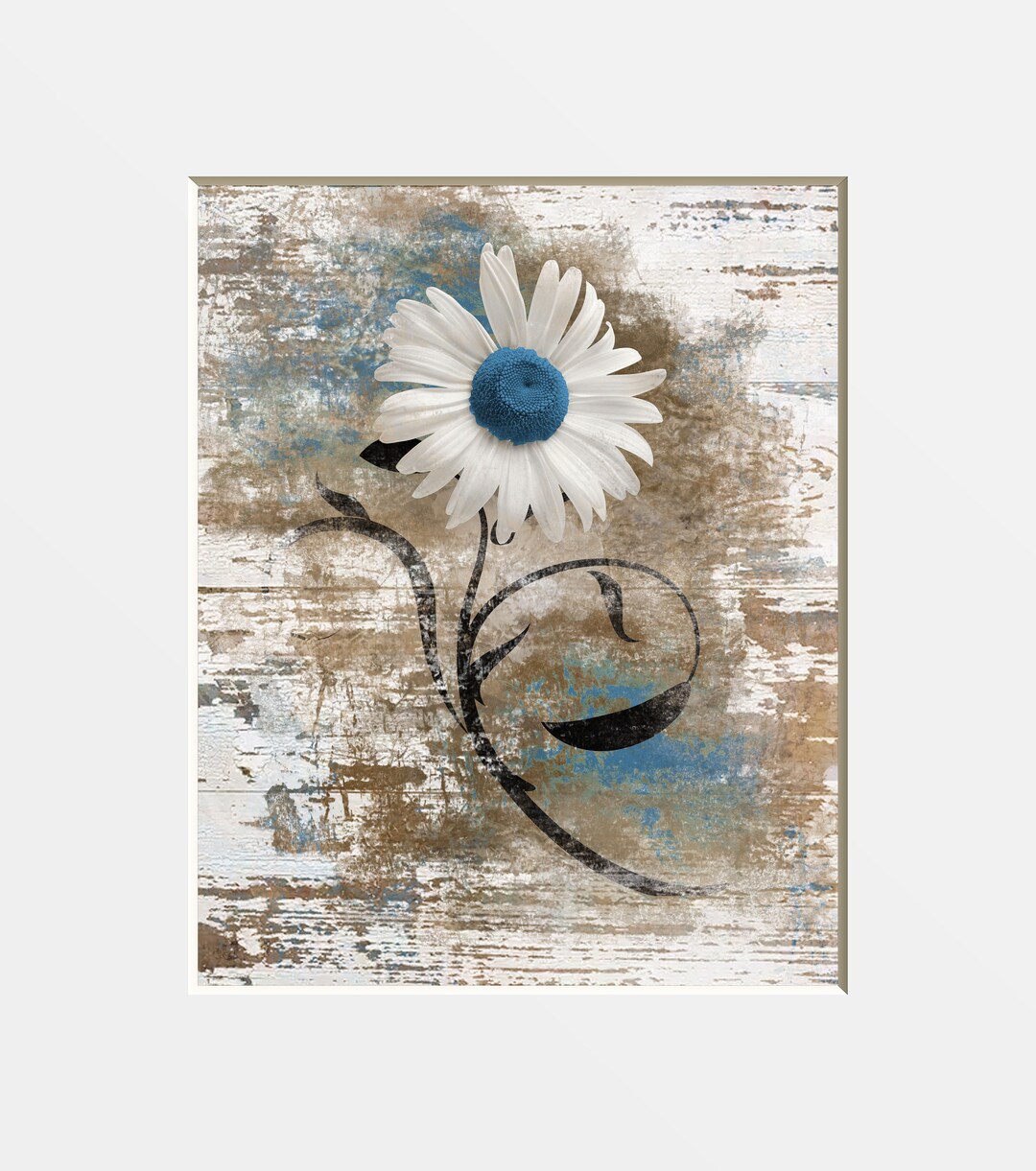 Brown Blue Rustic Art, Daisy Flower Art, Modern Farmhouse Photography ...