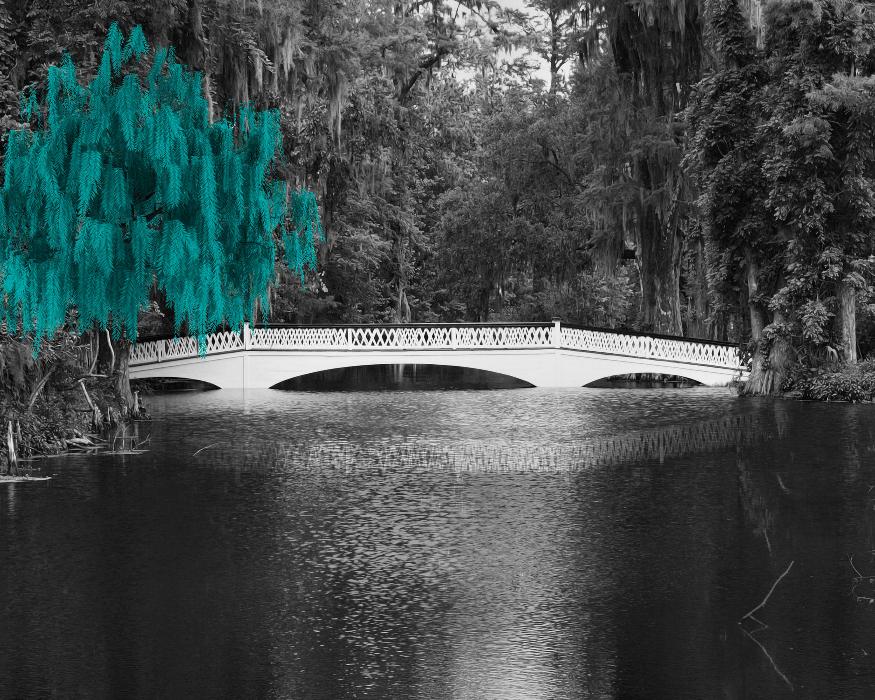 Black White Teal Decor Tree Bridge Landscape Teal Gray Pop - Etsy