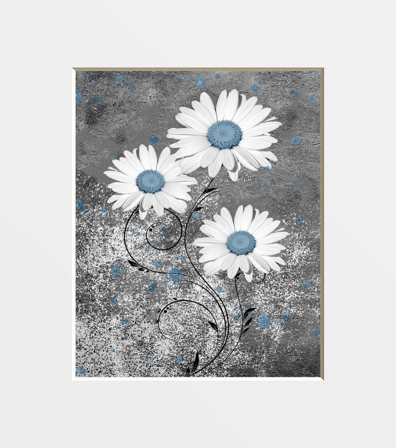 Blue Gray Rustic Modern Farmhouse Daisy Flowers Vintage Tub - Etsy