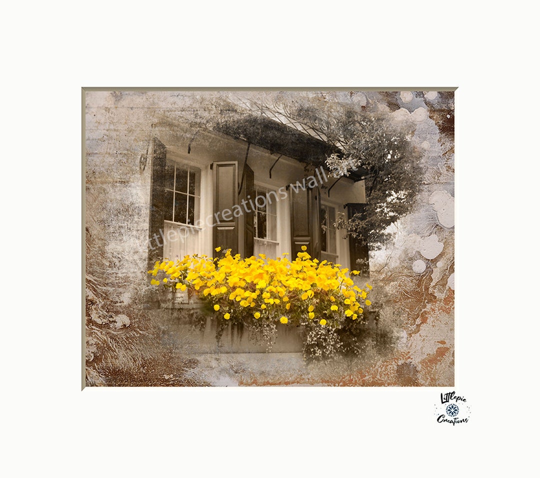 Yellow Brown Rustic Window Flower Box Home Decor Matted Wall - Etsy