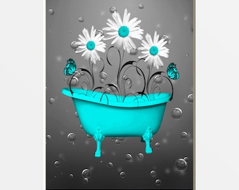 Aqua bathroom decor | Etsy