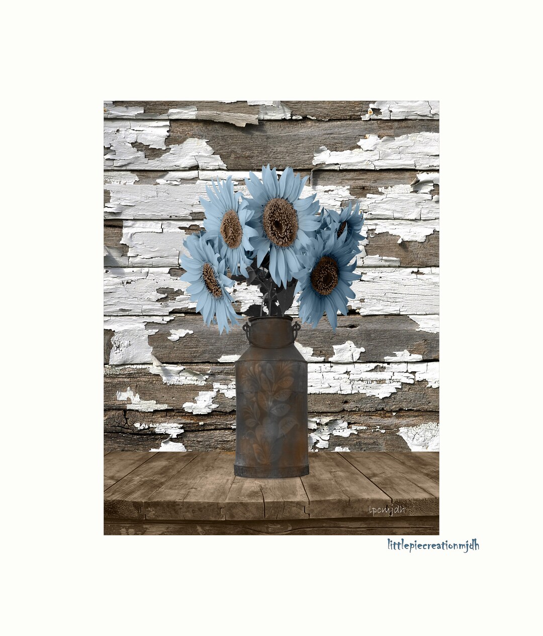 Blue Brown Rustic Modern Farmhouse Sunflowers Kitchen Dinning Room Home ...