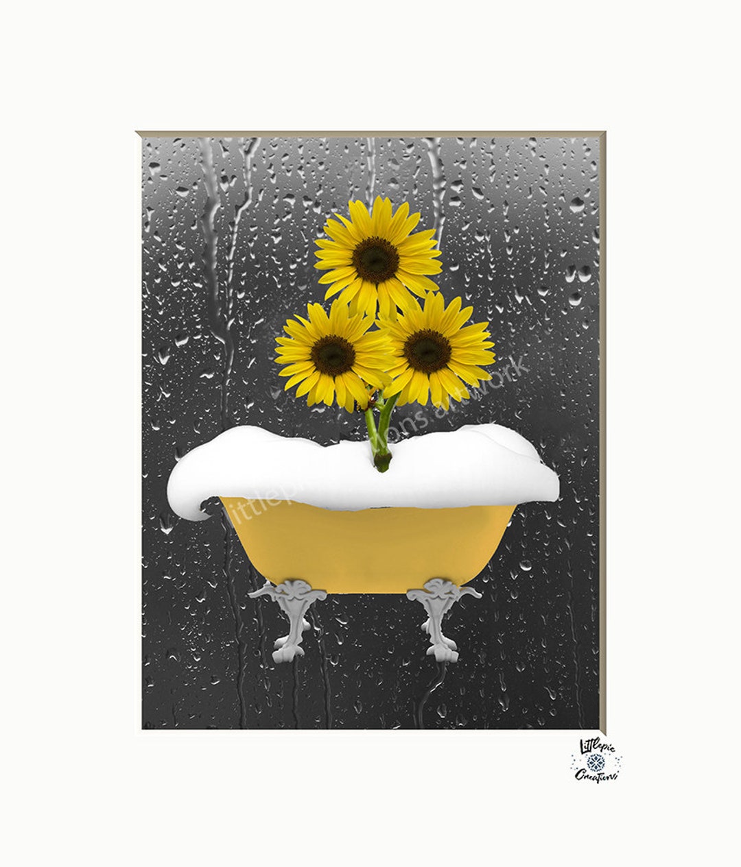Bathroom Wall Art, Bathroom Wall Decor, Sunflowers in Tub Matted Wall ...