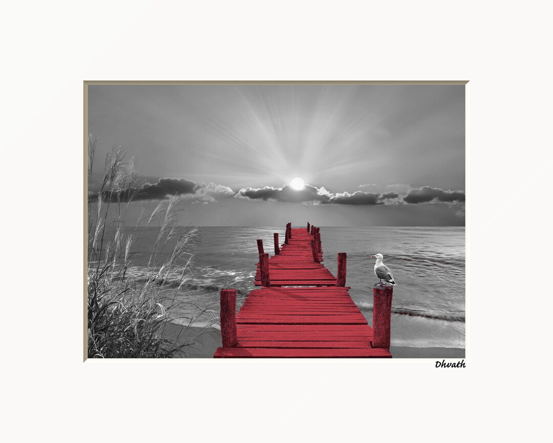 Red Pier Art Print: Ocean Beach Wall Decor (matted) - Etsy