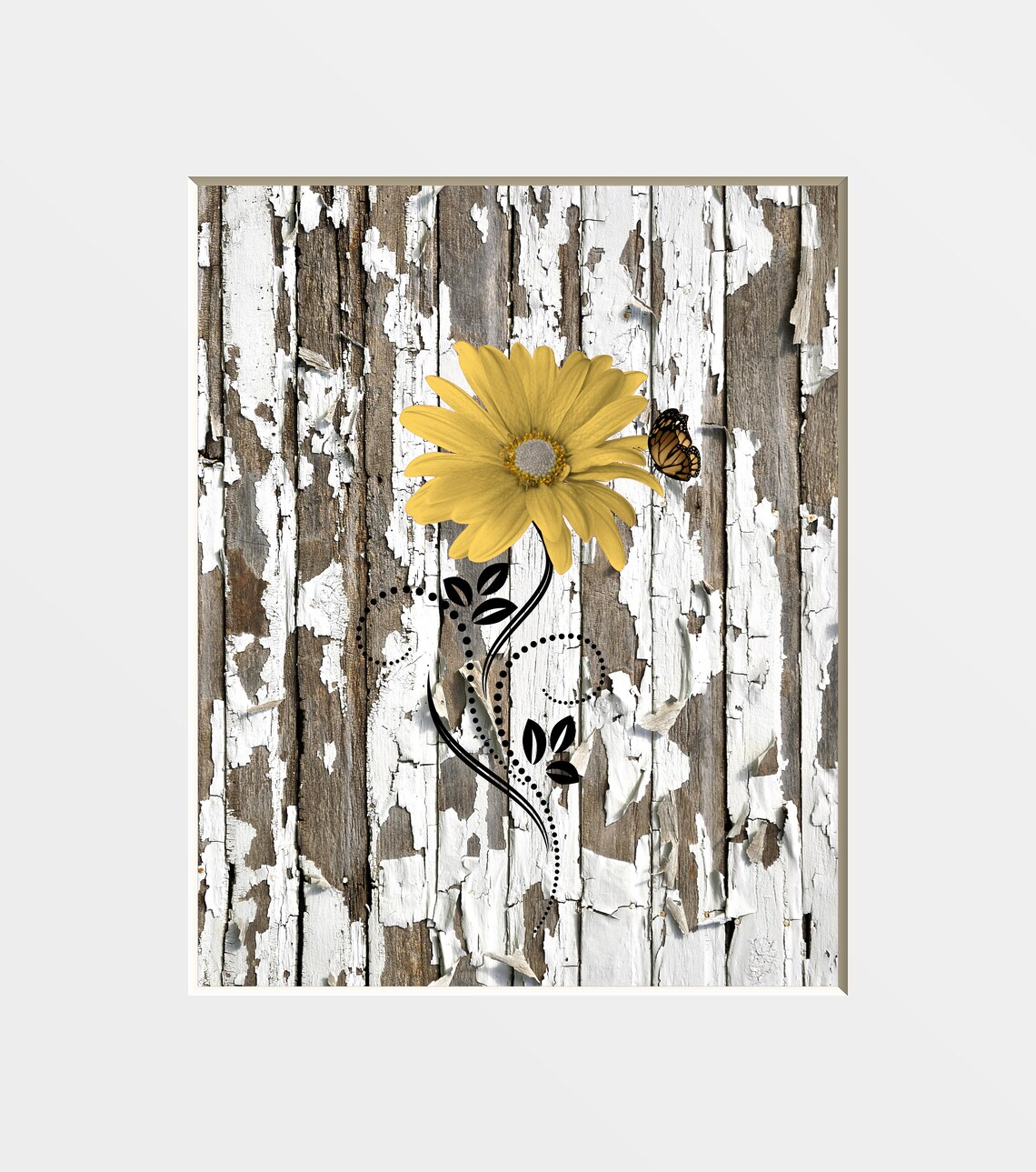 Yellow Brown Daisy Flowers Rustic Modern Wall Art Bedroom - Etsy