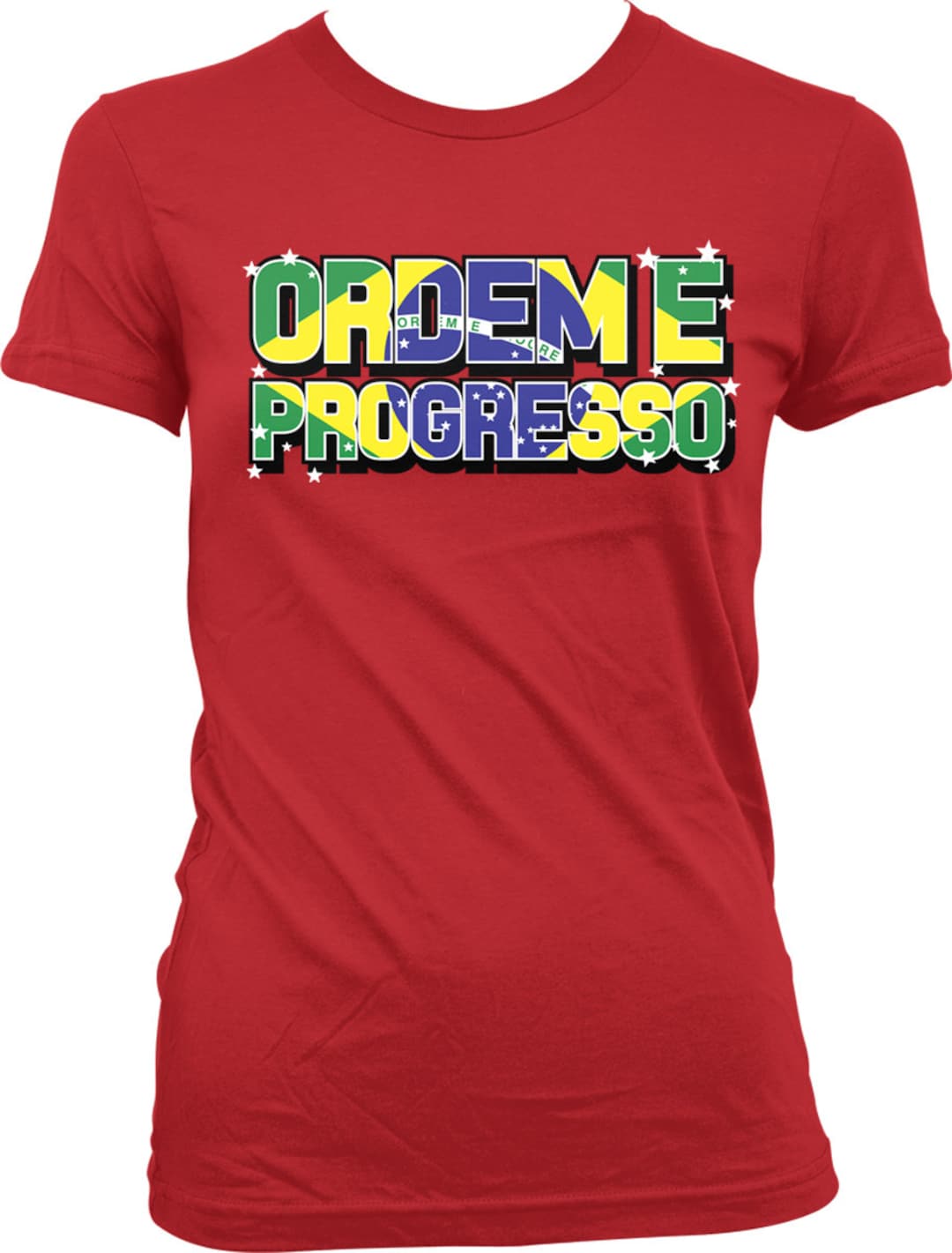 Ordem E Progresso Flag Lettering Ladies T-shirt Brazilian - Etsy