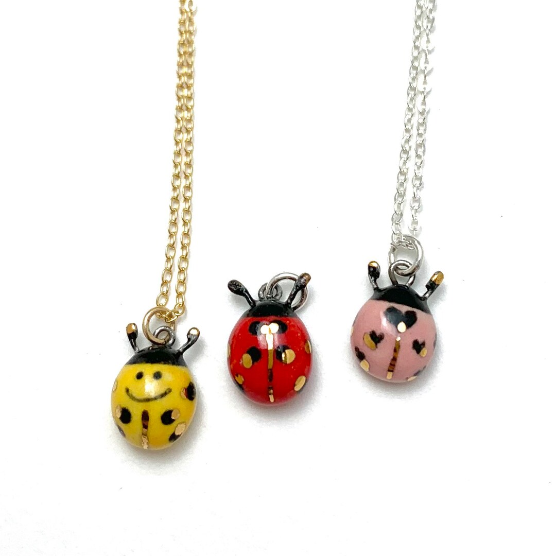 Tiny Ladybug Charm Necklace Cute Insect Jewelry Gift Handmade Ceramics ...