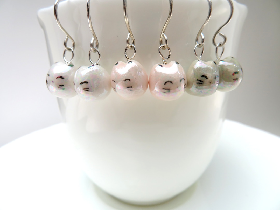 Pearl Cat Earrings, Unique Cat Jewelry, Porcelain Pearl, Cat Lady Gift ...