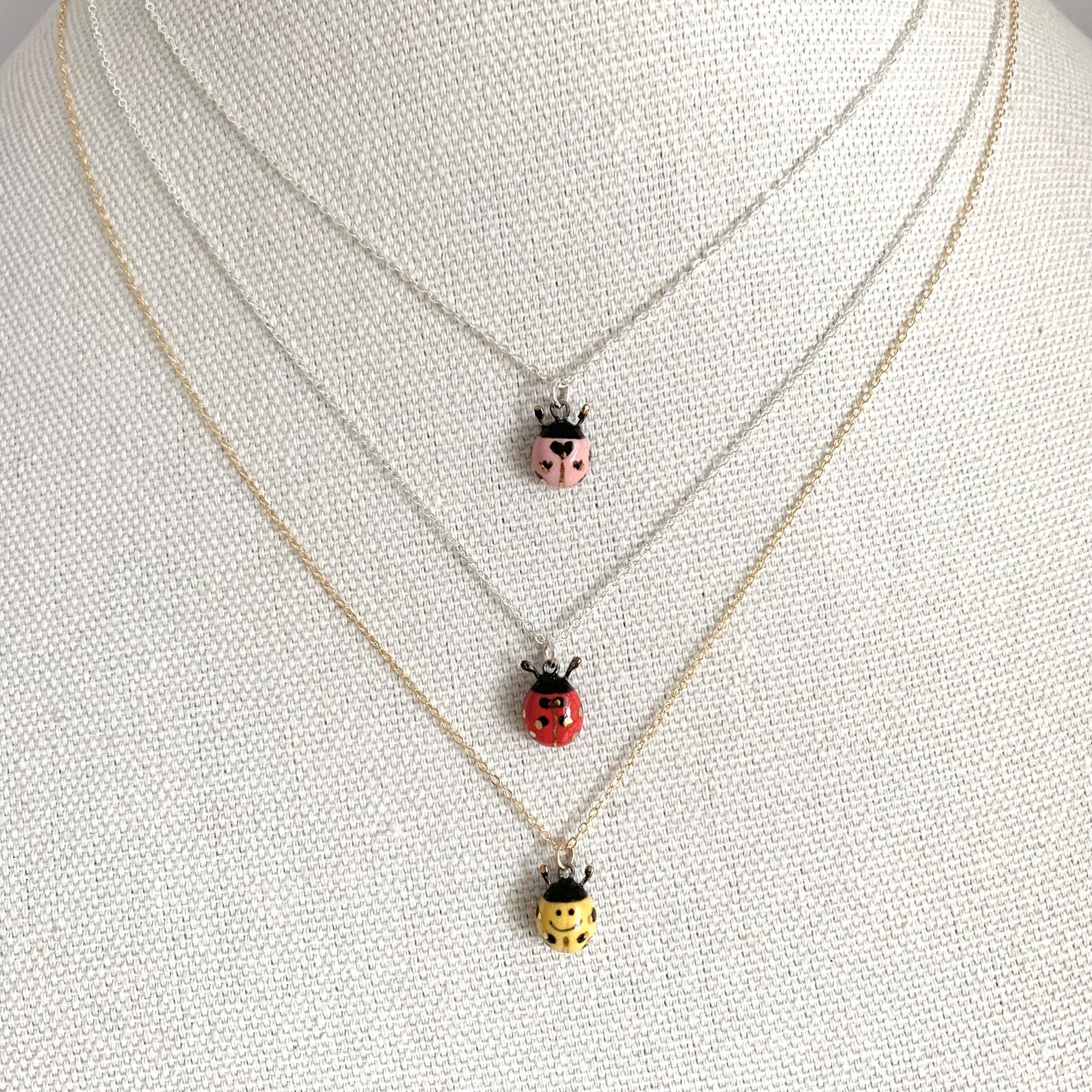 Tiny Ladybug Charm Necklace Cute Insect Jewelry Gift Handmade Ceramics ...