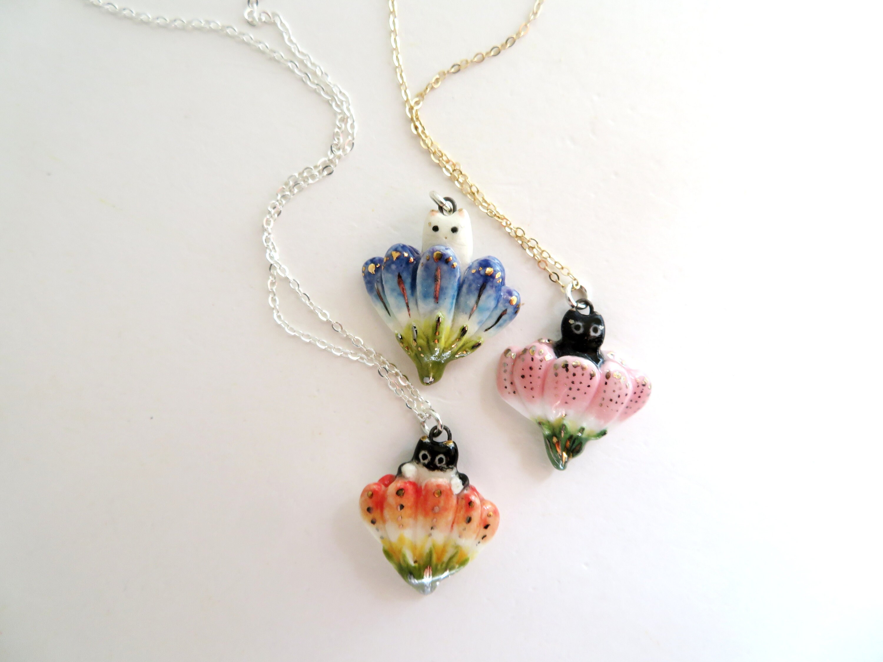Cat in Flower Necklace | Ceramic Pendant | Cat Lover Gift | Cottagecore ...