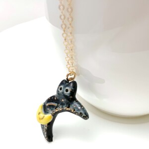Night Cat Moon Cat Necklace | Porcelain Cat Pendant | Celestial Jewelry ...