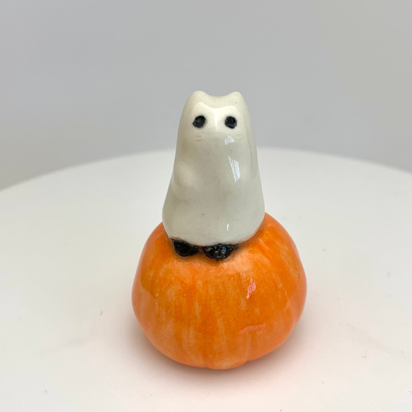 Cat Ghost on Pumpkin, Halloween Decoration, Cat Lover Gift, Ceramic ...