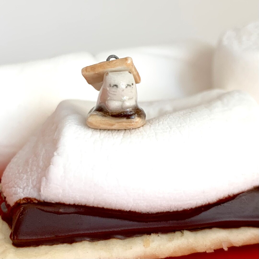 S’mores Cat Necklace Tiny Ceramic Charm Whimsical Food Jewelry - Etsy