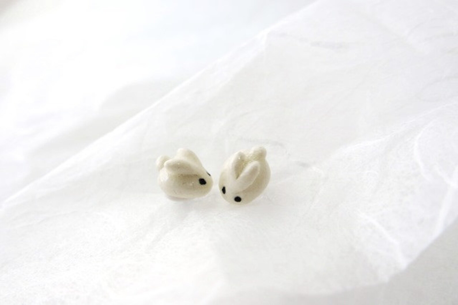 Tiny Snow Bunny Stud Earrings Rabbit Lover Gift Porcelain | Etsy