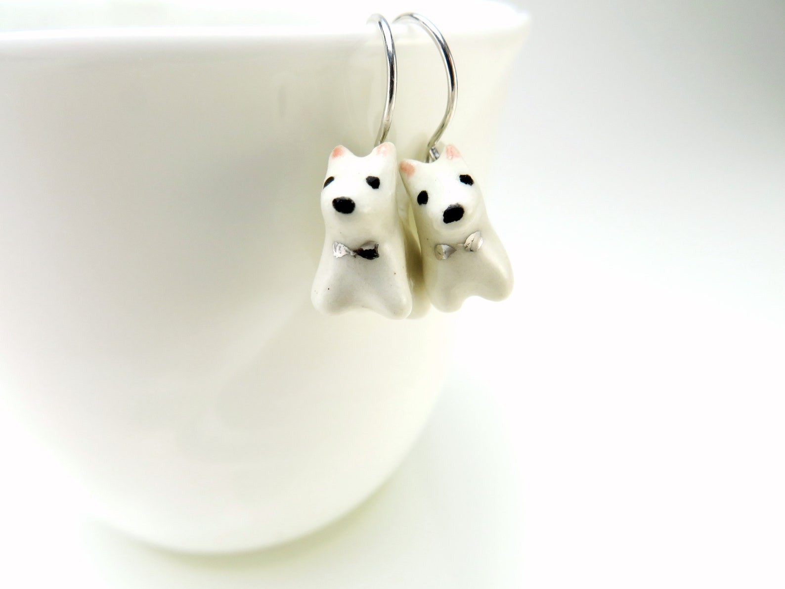 White Terrier Dog Earrings Porcelain Dangle Dog Jewelry for | Etsy
