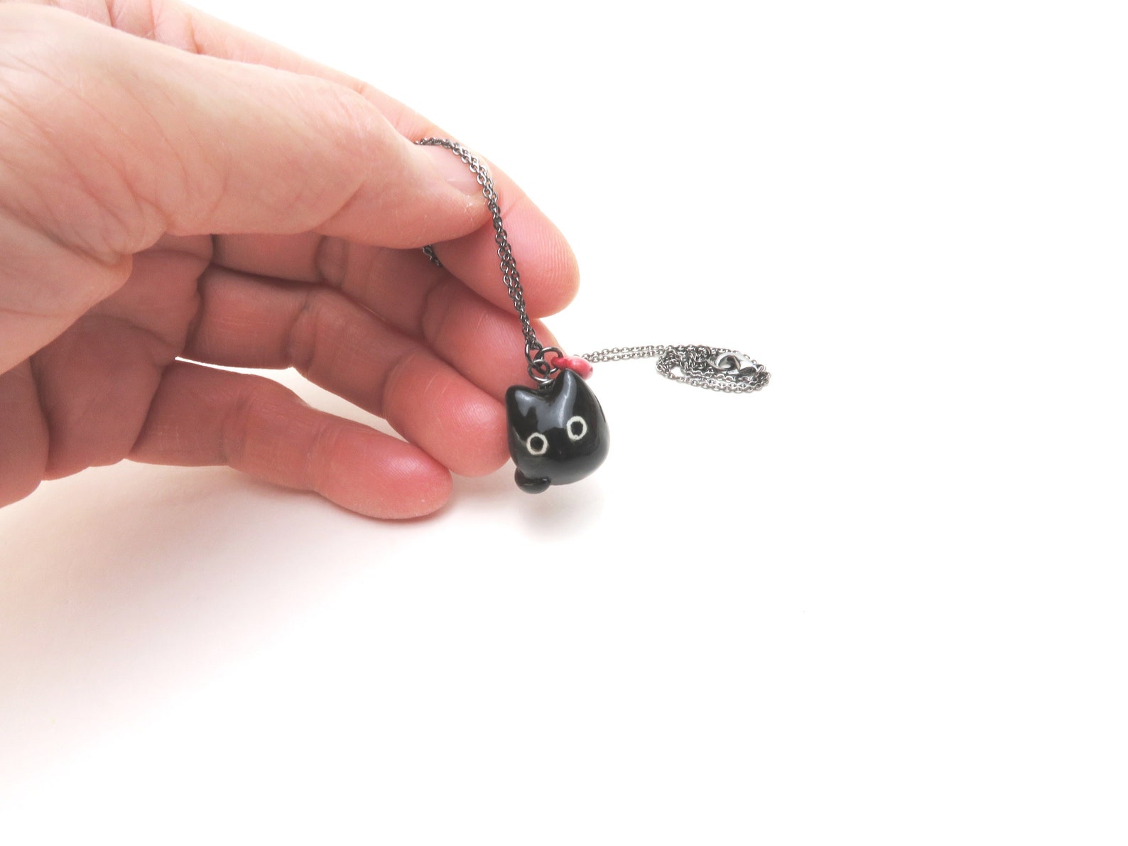 Black Cat Necklace Valentines Day Gift Ceramic Cat Charm | Etsy