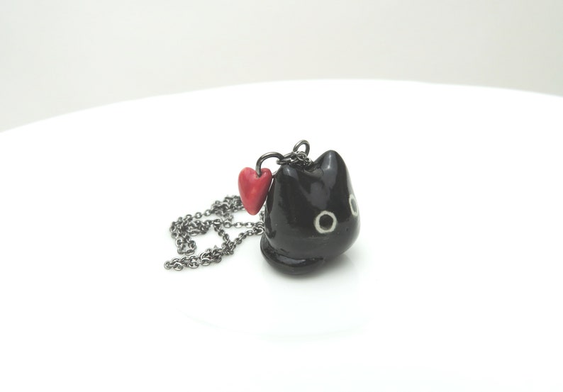 Black Cat Necklace Valentines Day Gift Ceramic Cat Charm | Etsy