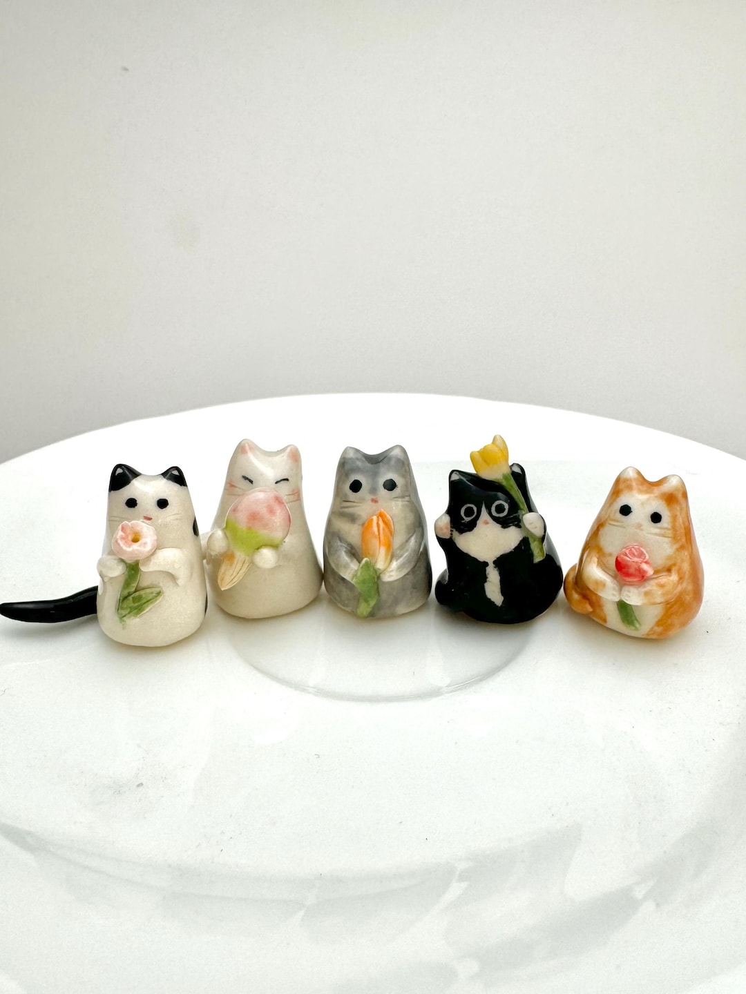 Mini Cat Figurine, Tiny Flower Gift, Cat Lover Gift, Stocking Stuffer ...