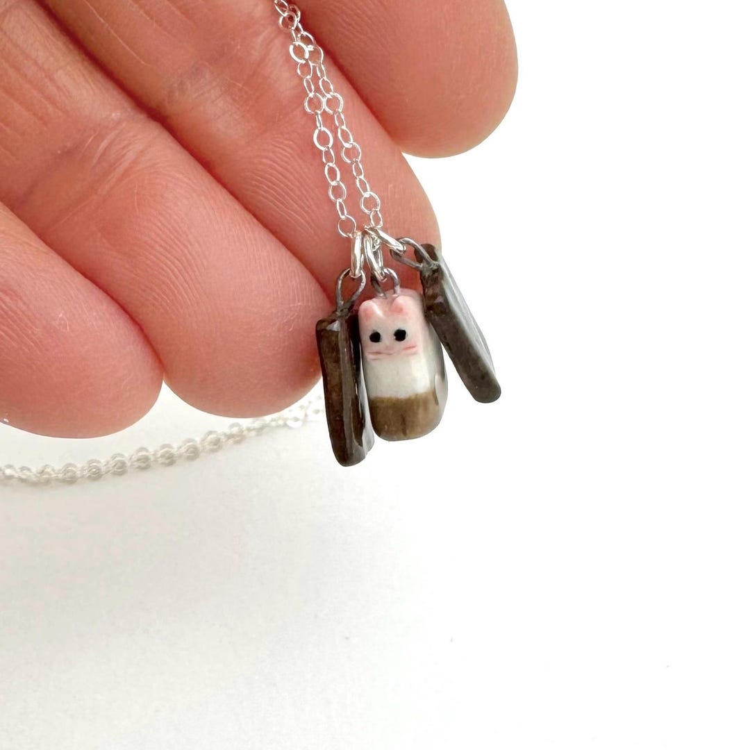 Ice Cream Sandwich Cat Necklace, Handmade Ceramic Charm , Tiny ...