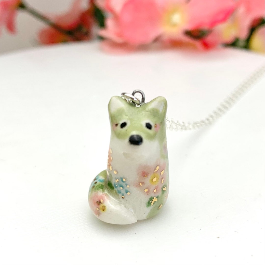 Flower Fox Necklace | Spring Jewelry | Handcrafted Ceramic Charm| Fox ...