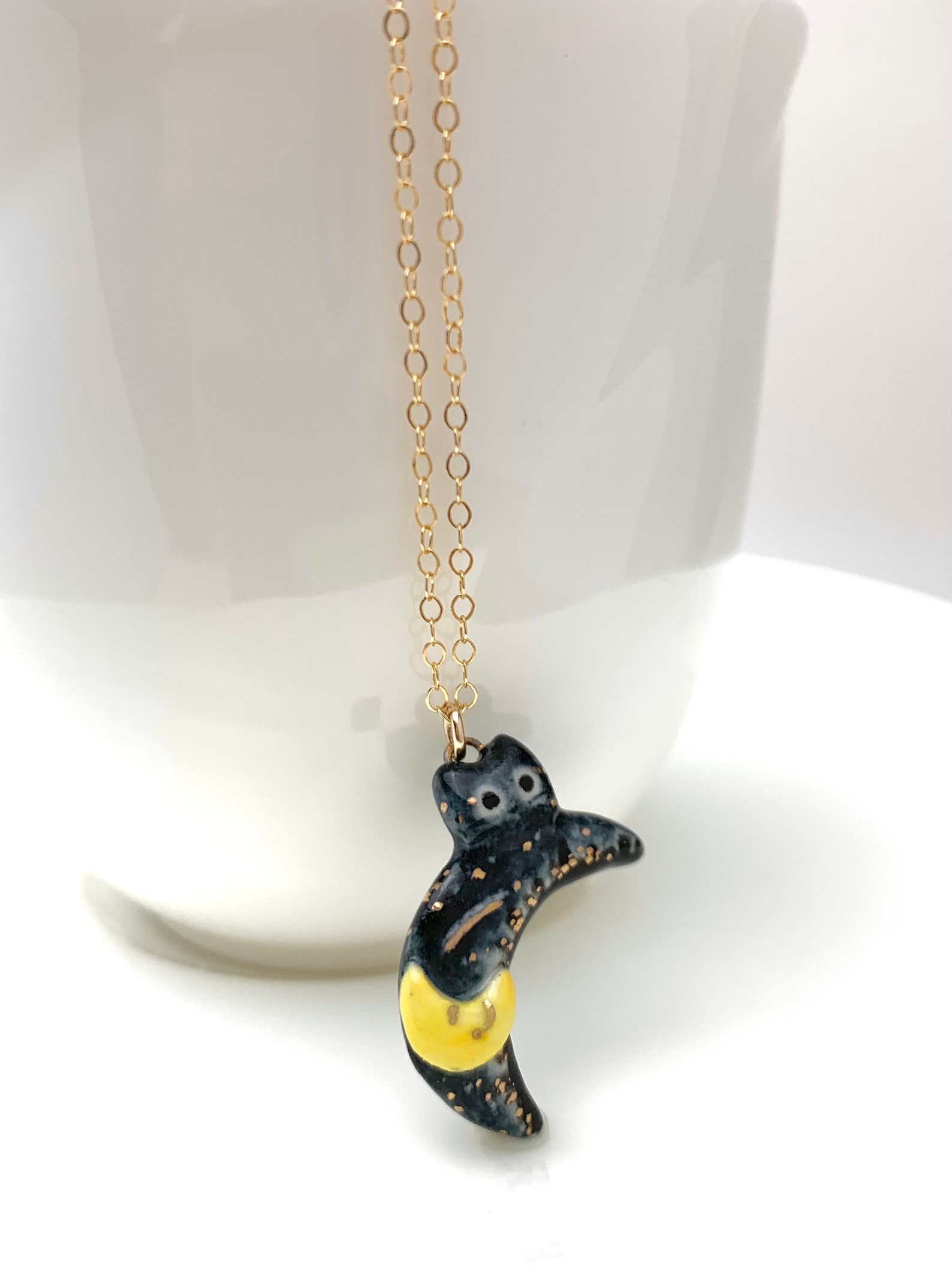 Night Cat Moon Cat Necklace | Porcelain Cat Pendant | Celestial Jewelry ...