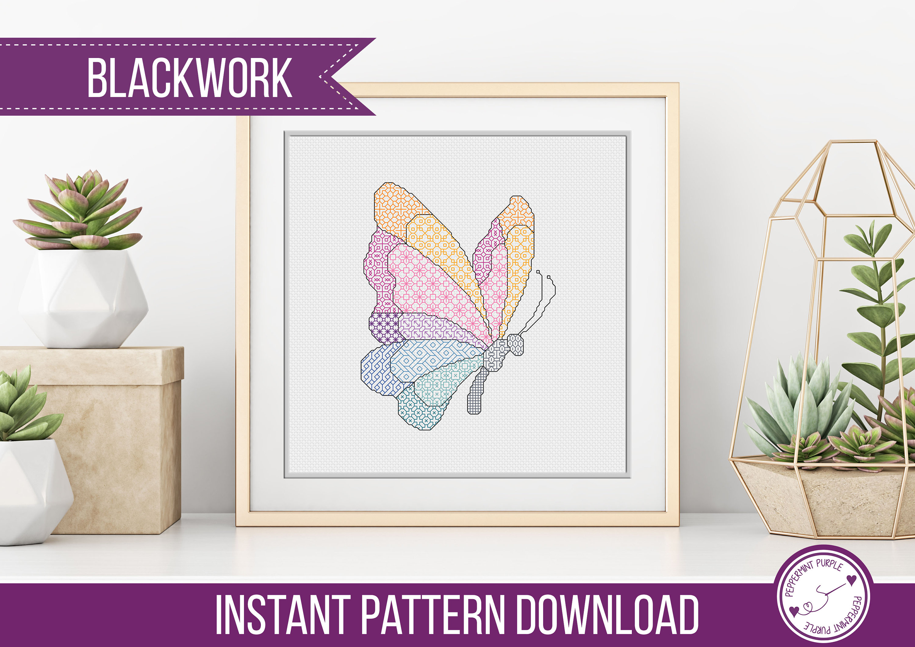 Blackwork Butterfly Motif Pattern Blackwork Butterly Chart | Etsy