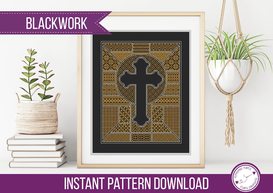 Blackwork Cross Pattern Black Work Religious Cross Chart - Etsy