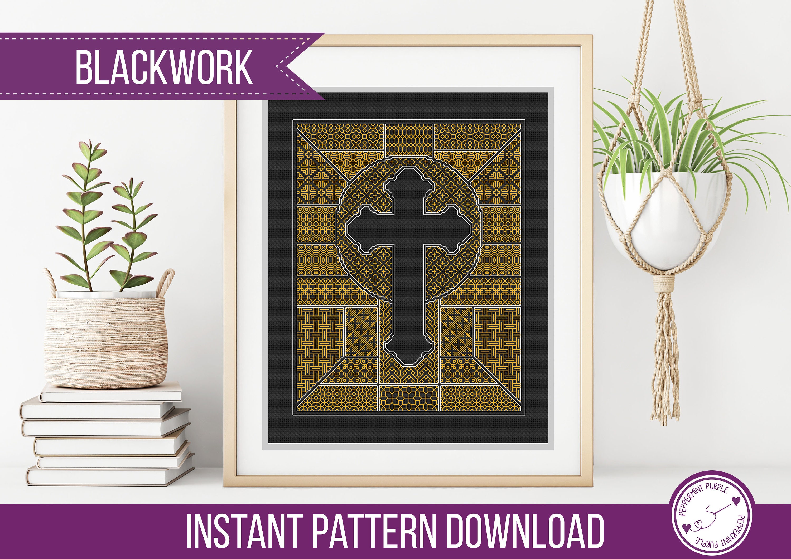 Blackwork Cross Pattern Black Work Religious Cross Chart | Etsy