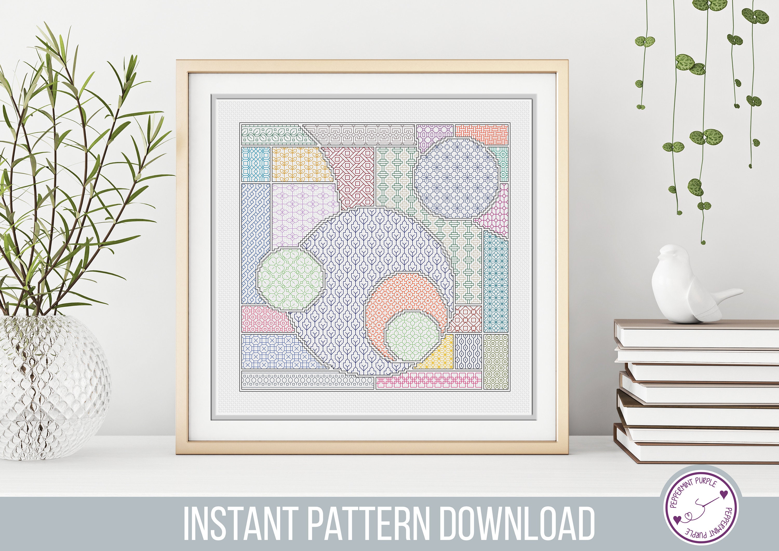 Abstract Geometric Blackwork Pattern by Peppermint Purple | Etsy