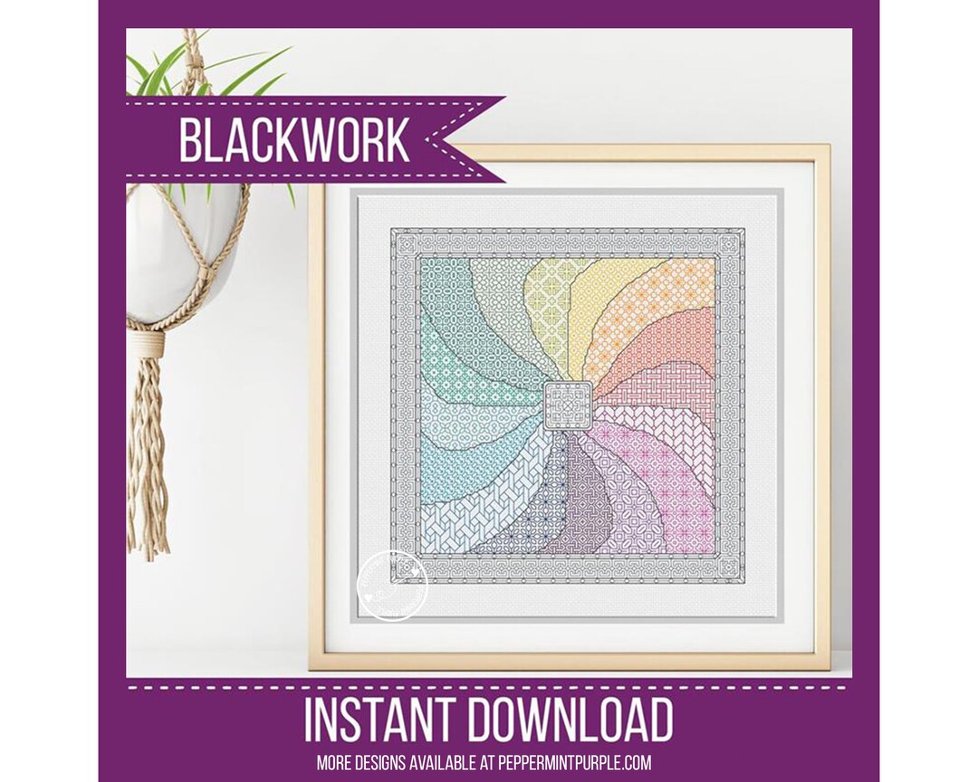 Blackwork Pattern Rainbow Pinwheel Pattern, Blackwork Chart by ...