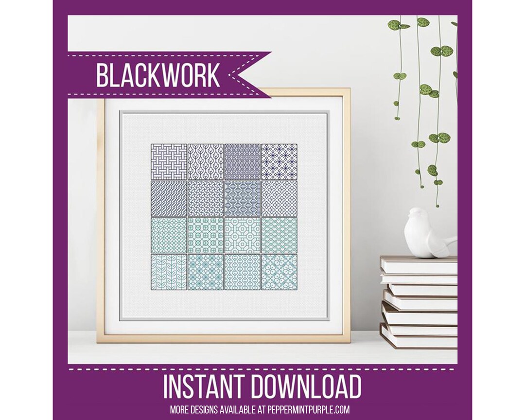 Blackwork Sampler Pattern, Blackwork Sampler, Coloured Blackwork Chart ...