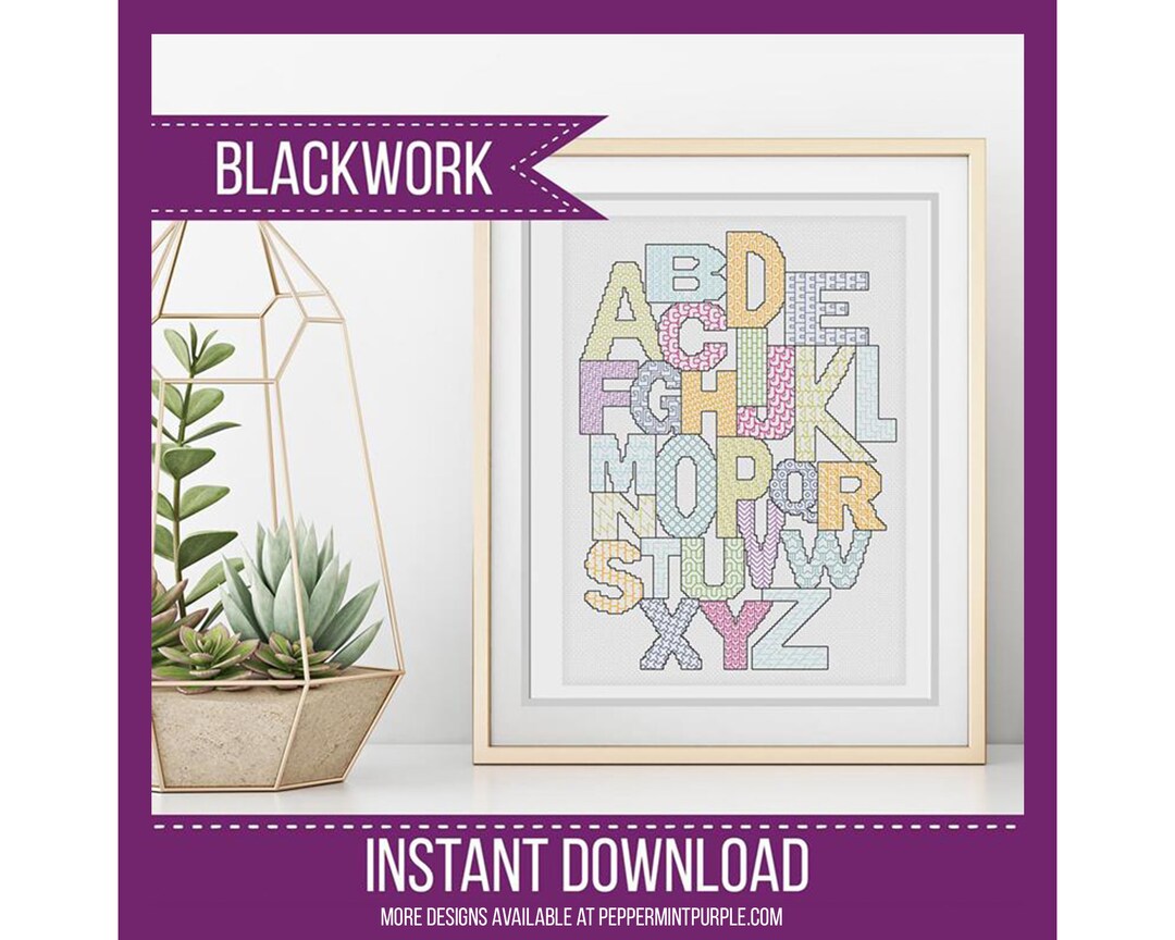 Blackwork Alphabet Pattern Black Work Nursery Alphabet Chart - Etsy