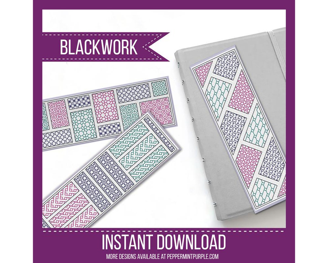Geometric Bookmarks - Blackwork Bookmark Pattern, Coloured Blackwork ...