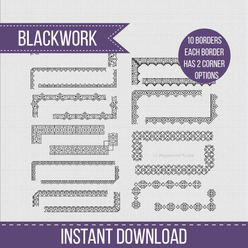 Blackwork Pattern - Borders & Corners - Set 3 by Peppermint Purple - Etsy