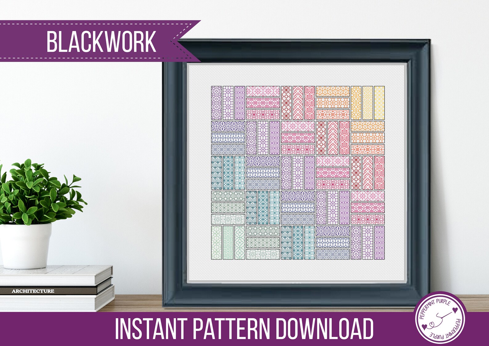 Blackwork Embroidery Rainbow Quilt Pattern Blackwork Chart | Etsy UK
