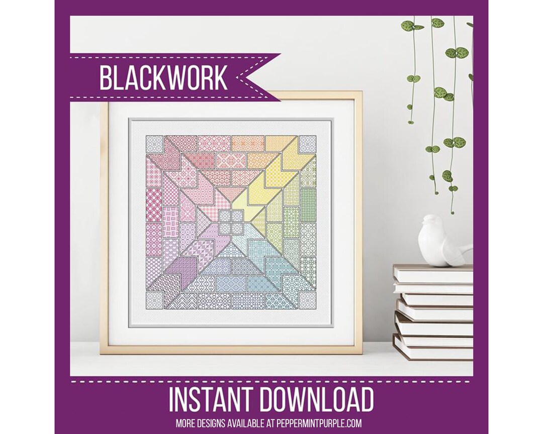Blackwork Rainbow Quilt Cross Blackwork Chart Coloured - Etsy